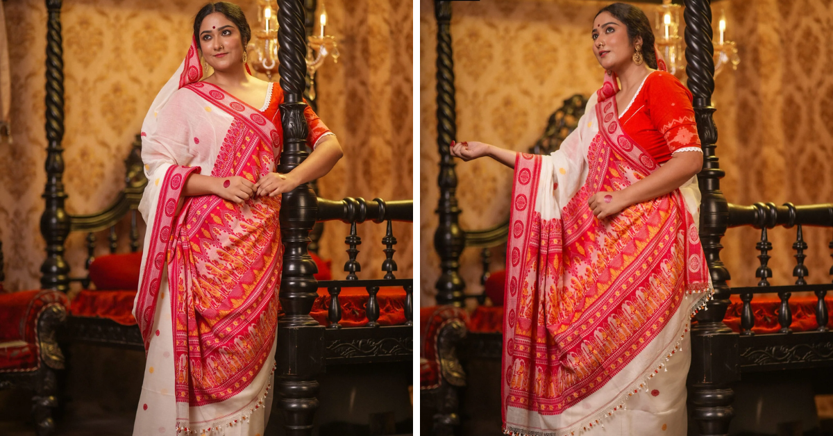 Classic Laal Paar Sada Sarees for Pujo, Parties, and More